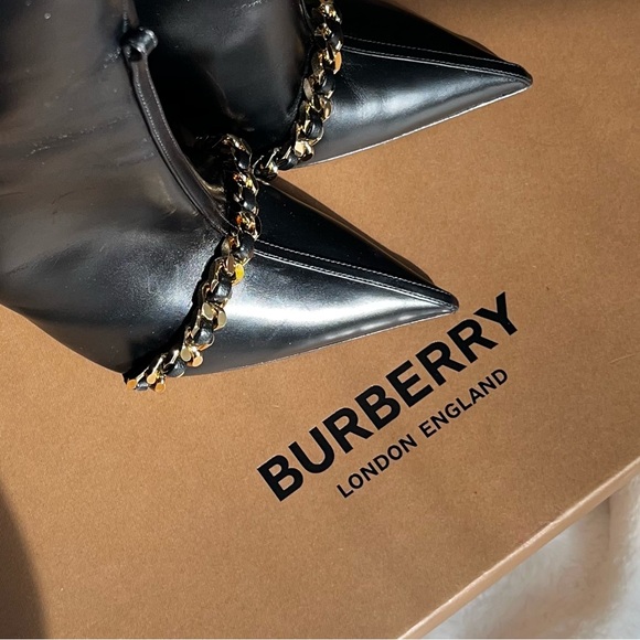 Burberry | Shoes | Burberry Womens Andrea Pointed Toe Chain Trim High Heel Booties | Poshmark